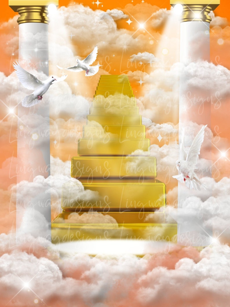 Orange Sky Gold 24k Stairs Heavens Gate Background Angel Doves - Etsy