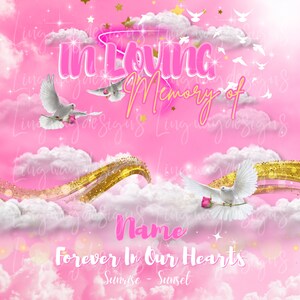 Pink Gold Heaven in Loving Memory Memorial All Over 3D Add Photo Rest ...