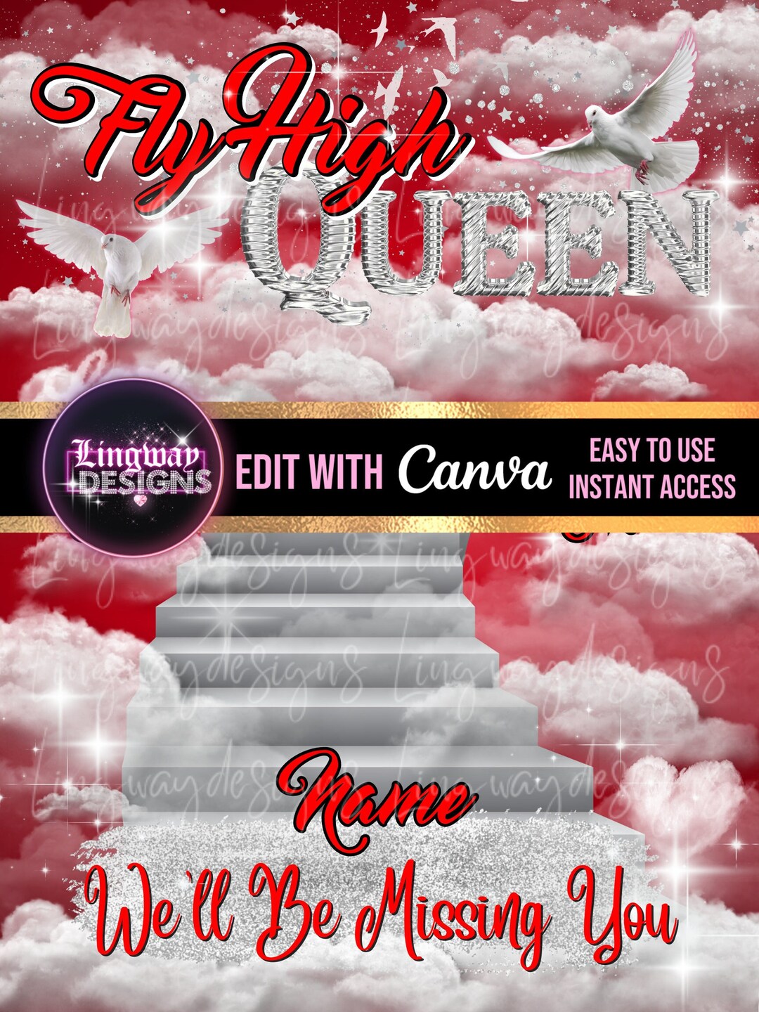 Red Silver Fly High Queen Heaven Angel Memorial PNG Add Photo Rest in ...