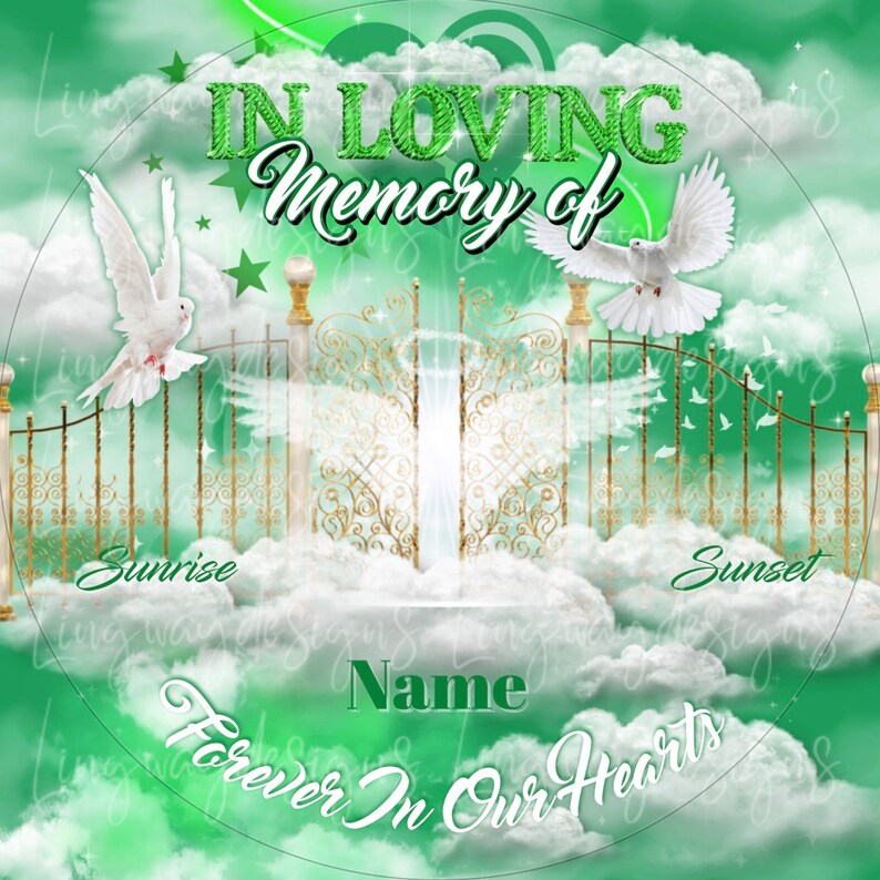 Green in Loving Memory Heaven Gate Template Memorial Button - Etsy