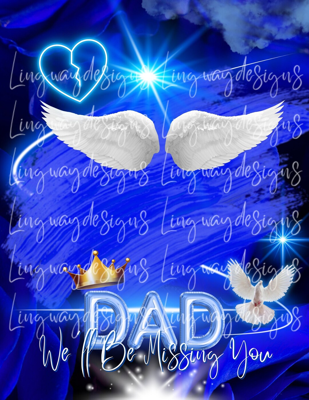 Blue Dad Angel Memorial PNG Add Photo Rest in Peace Template for ...