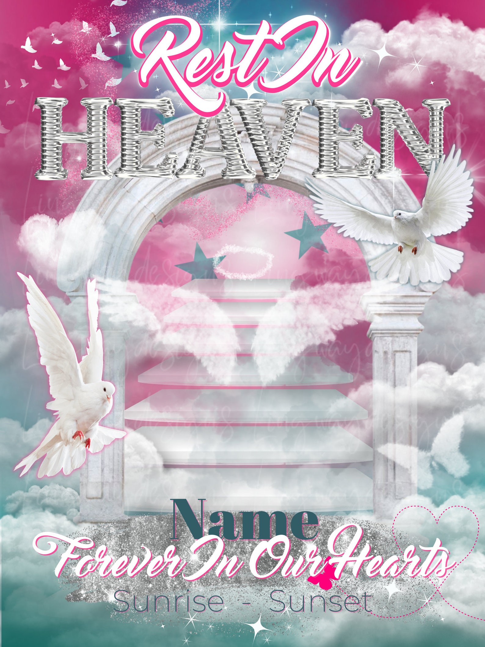 Pink Teal Silver Rest in Heaven Loving Memory Forever in Our - Etsy