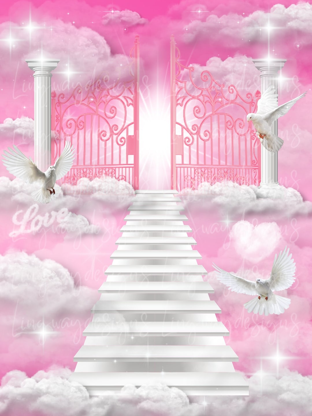 Pink Heaven Pink Gate Doves Memorial Background PNG Add Photo Rest in ...