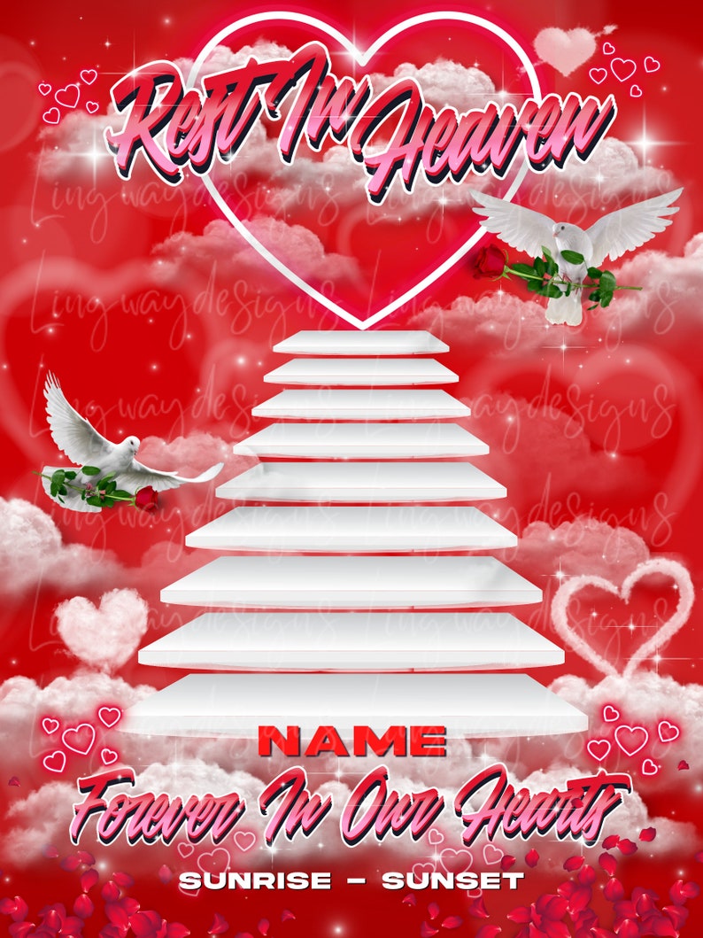 Red Sky Hearts Clouds Heavens Stairway Rest in Heaven Forever - Etsy