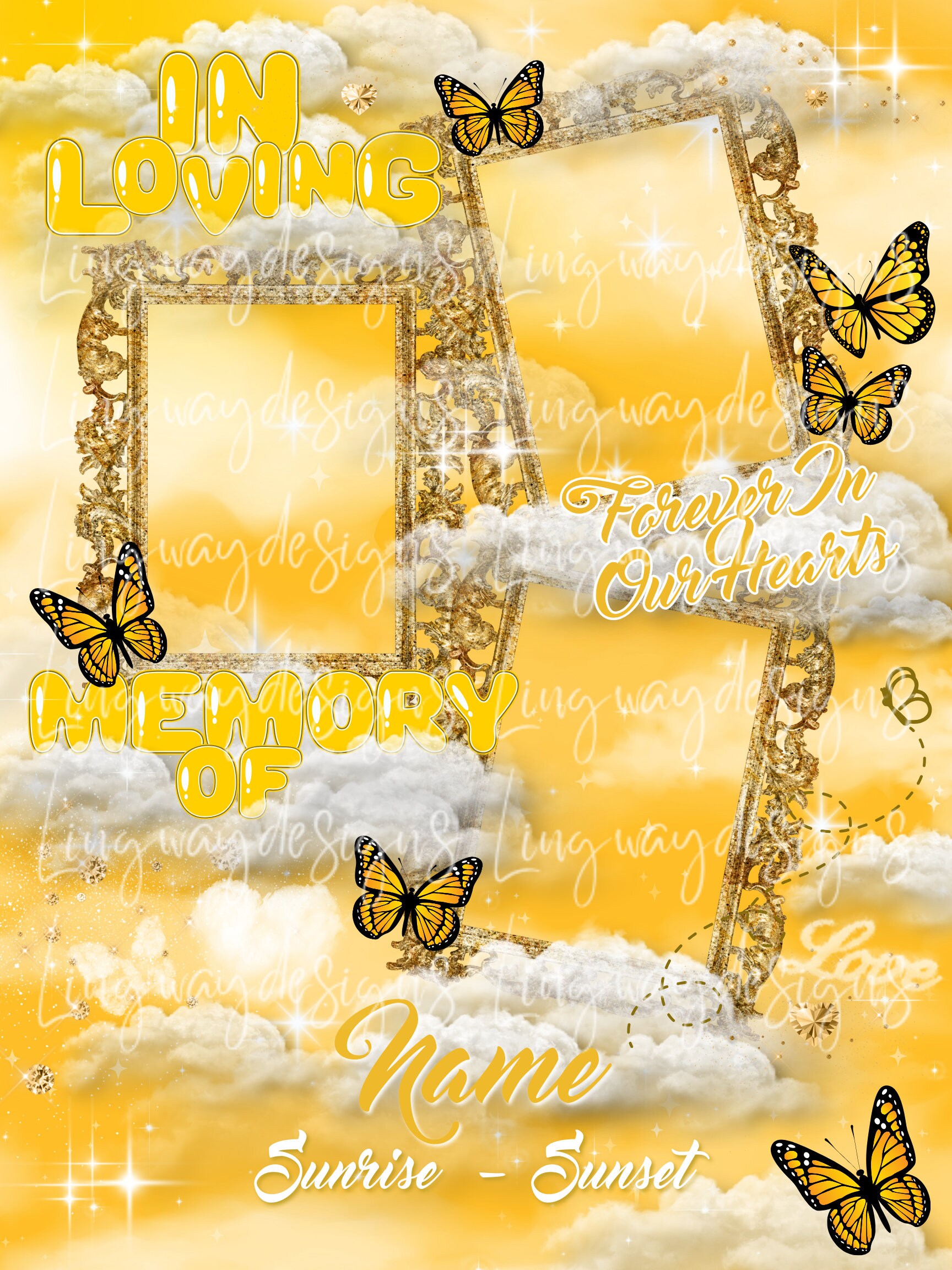 Yellow Sky Gold Frames in Loving Memory Butterflies Heaven Memorial PNG ...