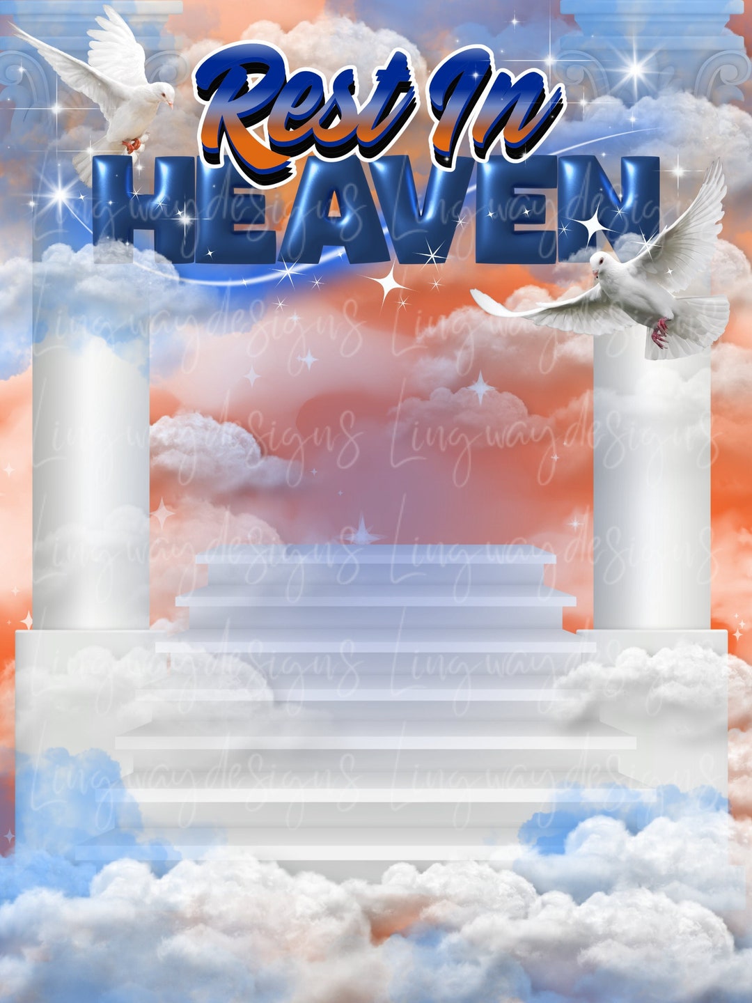 Orange Blue Heavens Stairway Rest in Heaven Memorial Background PNG Add ...