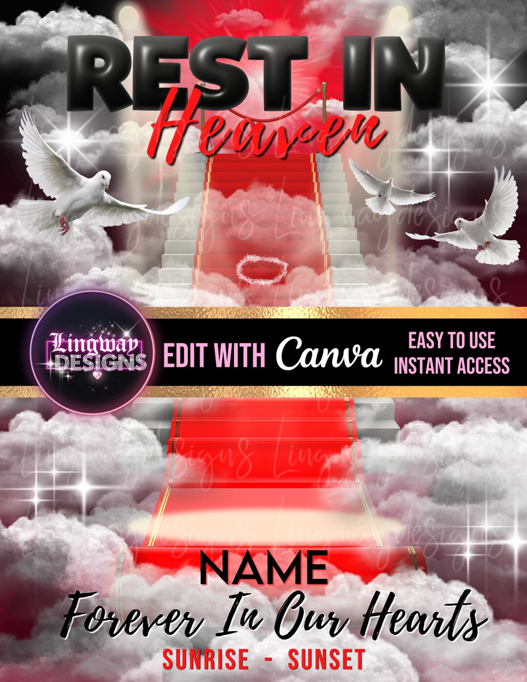 Red Black Rest in Heaven Forever in Our Hearts Angel Wings Memorial PNG ...