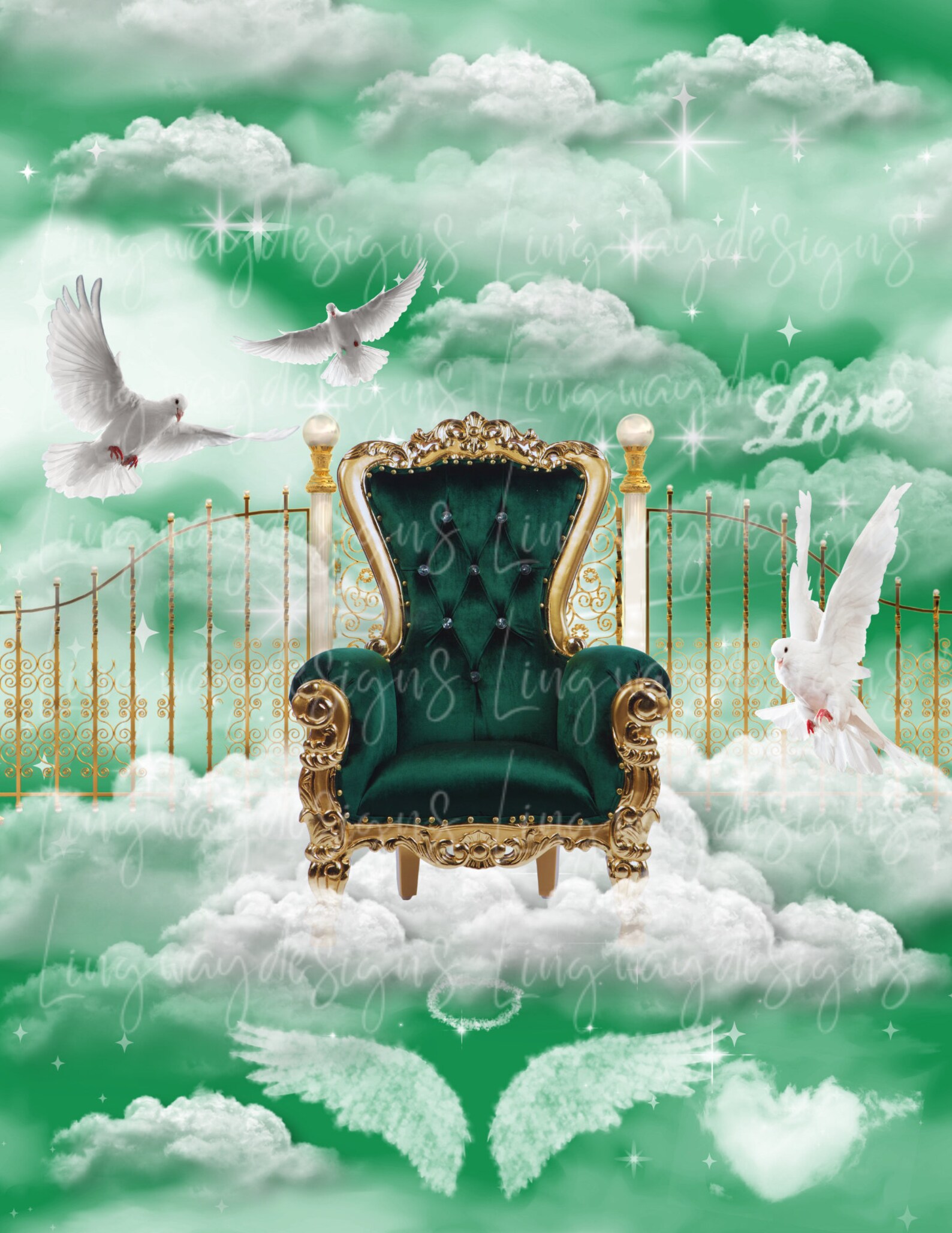 Green Gold Chair Heavens Gate Forever in Our Hearts Angel Wings ...