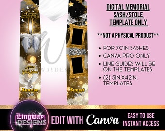 Black in Loving Memory Heaven Memorial Sash Stole Template Keepsake ...