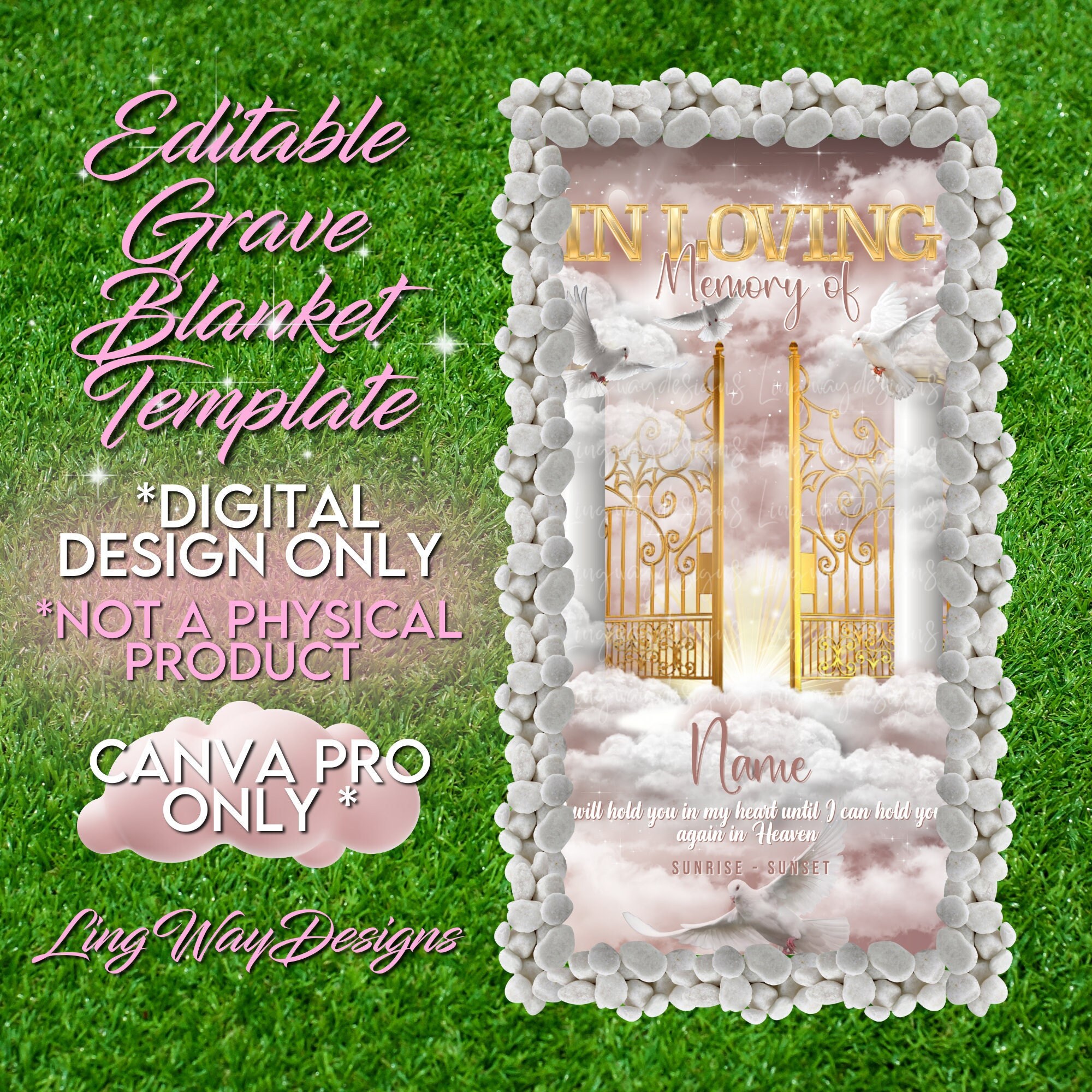Mocha Gold Heaven Gates in Loving Memory Grave Blanket Editable ...