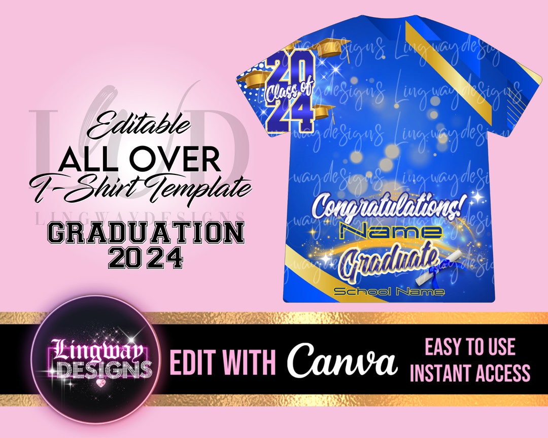 Blue Yellow Class of 2024 Graduation All Over 3D Editable Template ADD ...