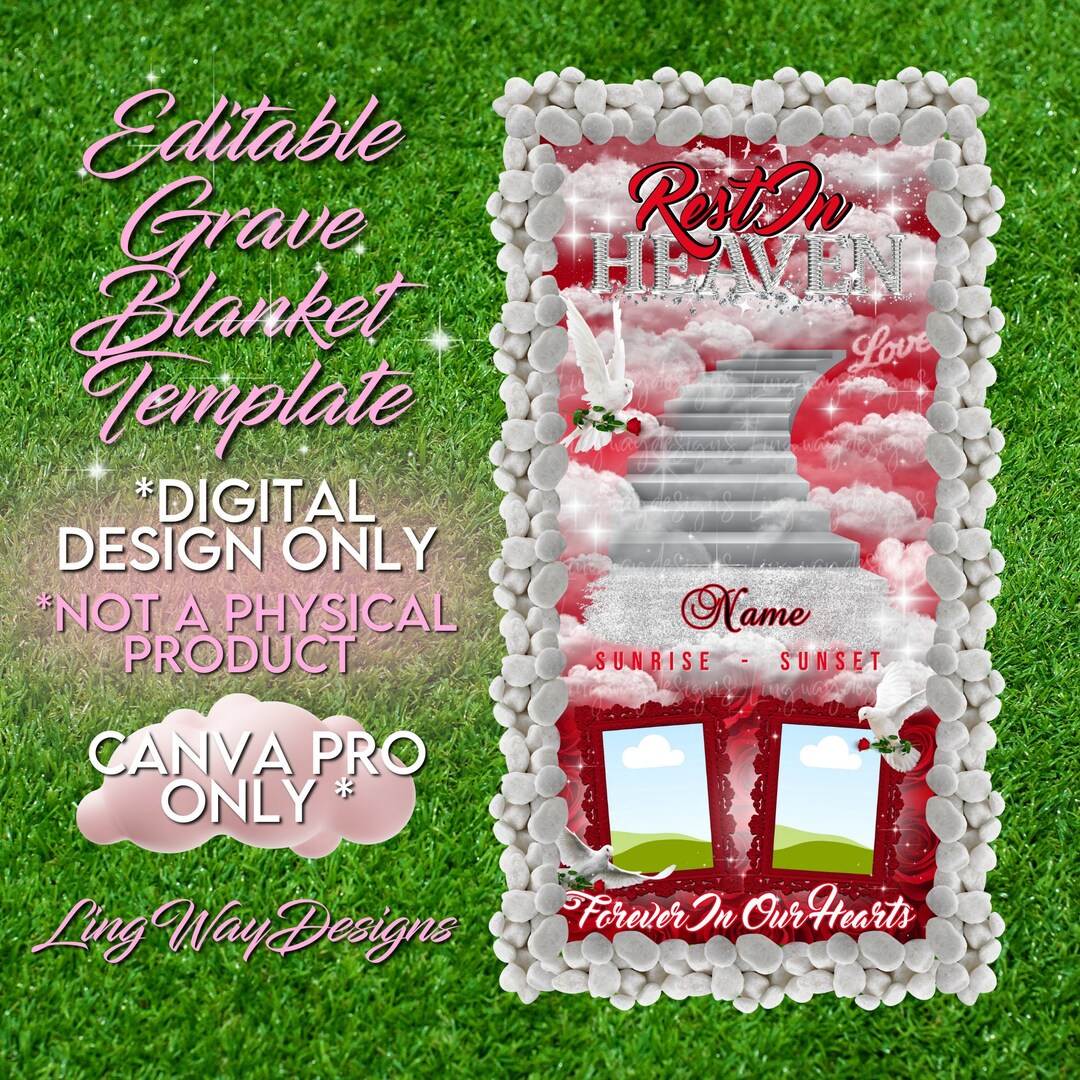 Red Silver Rest in Heaven Stairs Frames Roses Grave Blanket Editable ...