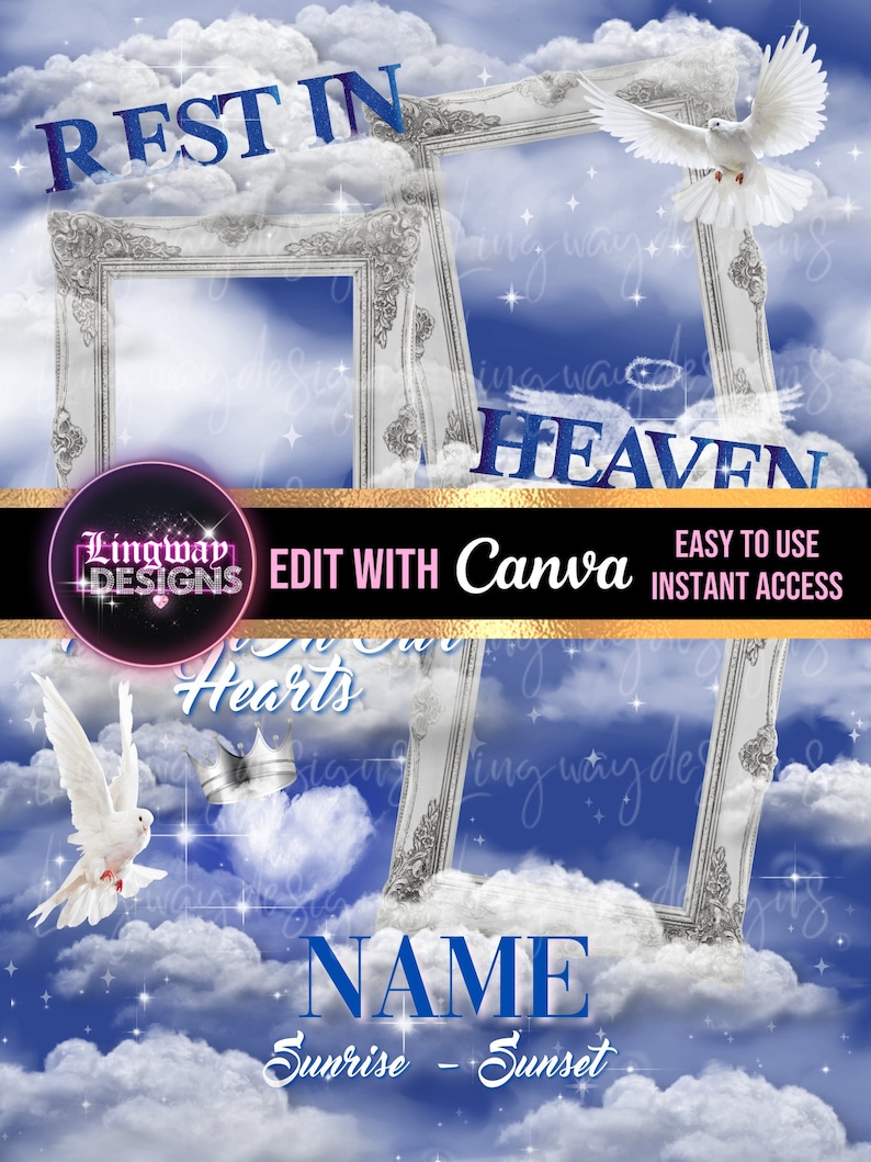 Blue Sky Silver Frames Rest in Heaven Doves Angel Wings - Etsy