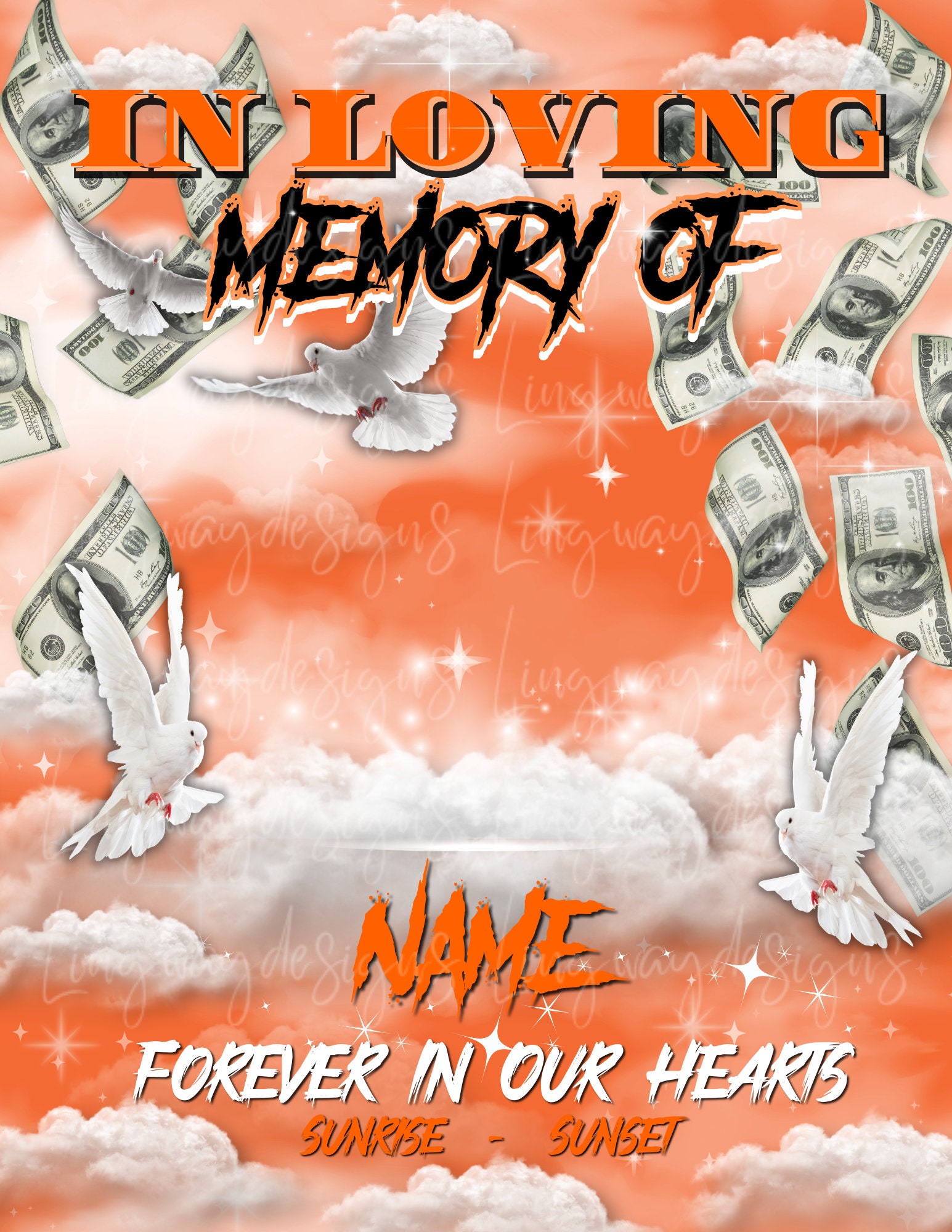 Orange Money Heaven Sky in Loving Memory Memorial PNG Add - Etsy