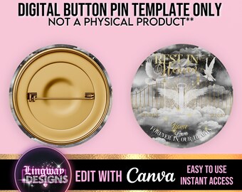 Gold Heaven Gates in Loving Memory Template Memorial Button Pin ...