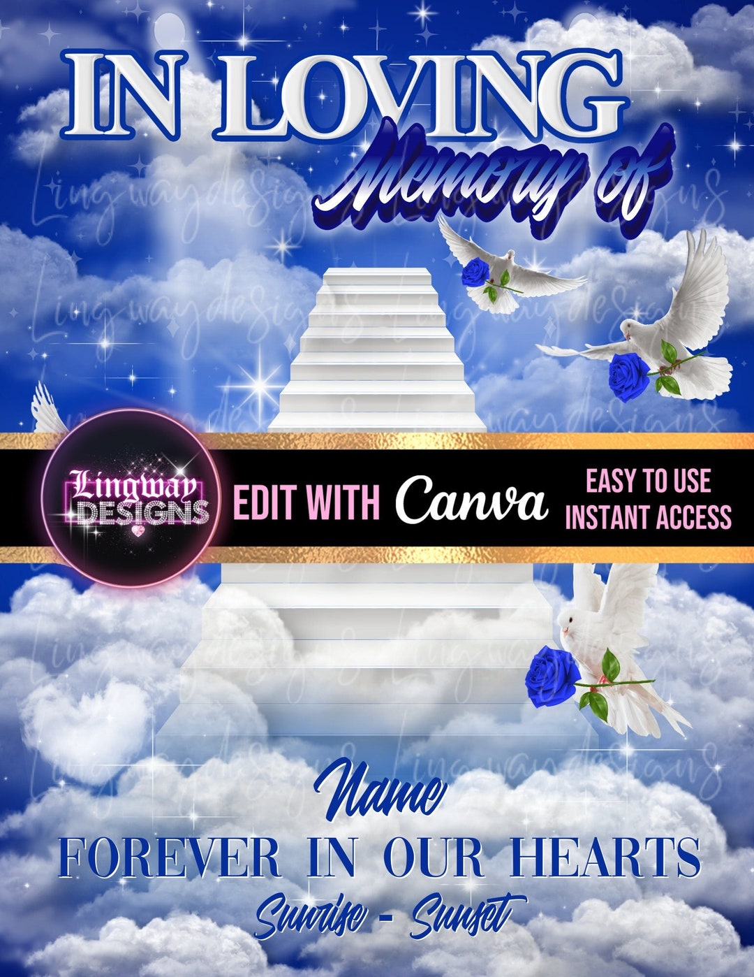 Blue Sky Blue Rose Heaven Stairway in Loving Memory Doves Forever in ...