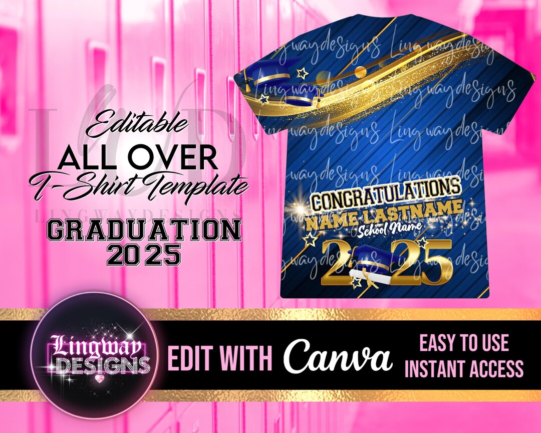 Navy Blue Gold Class of 2025 Graduation Congratulations All Over 3D ...