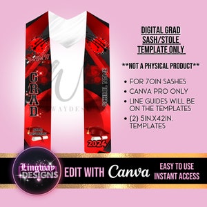 Red Black Graduation 2024 Stole Template Grad Sash Congratulations ADD ...