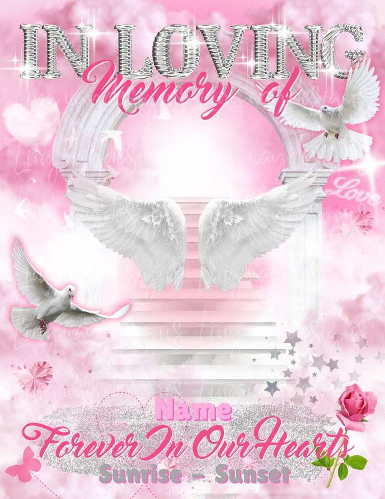 Pink Silver Heaven in Loving Memory of Angel Wings Memorial PNG Add ...