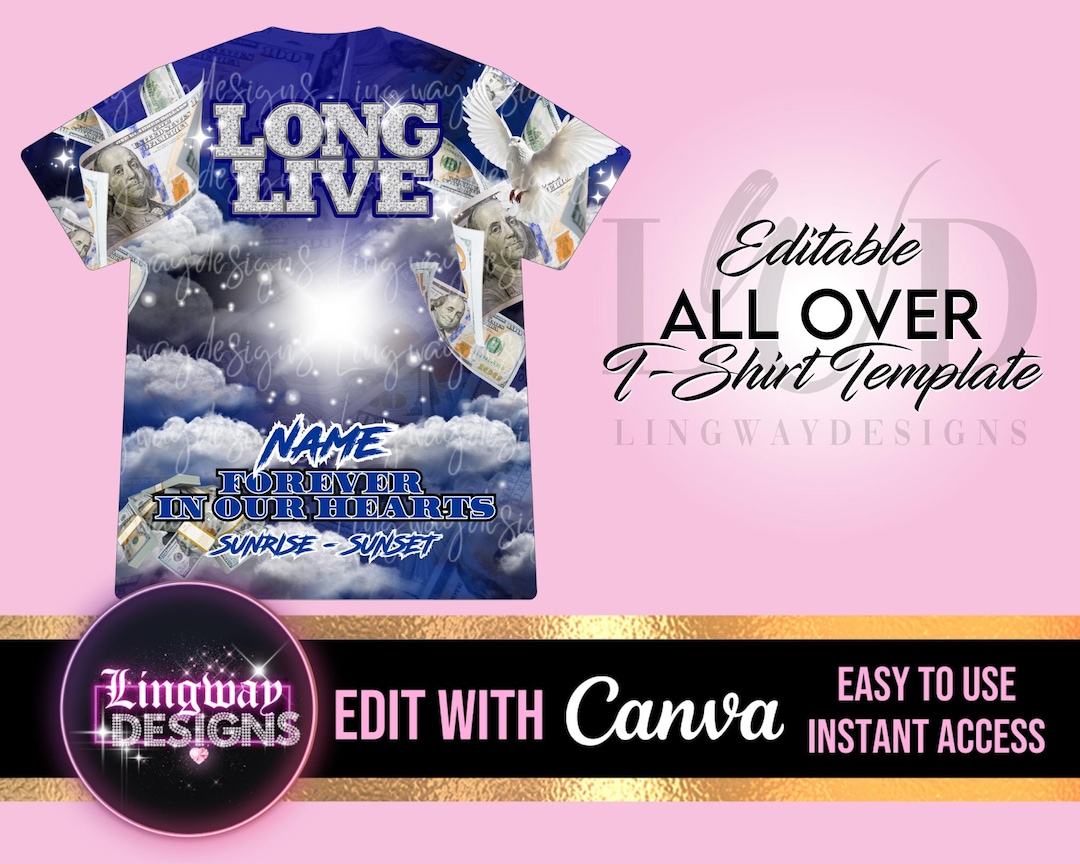 Blue Silver Long Live Heaven Memorial All Over 3D Add Photo Rest in ...