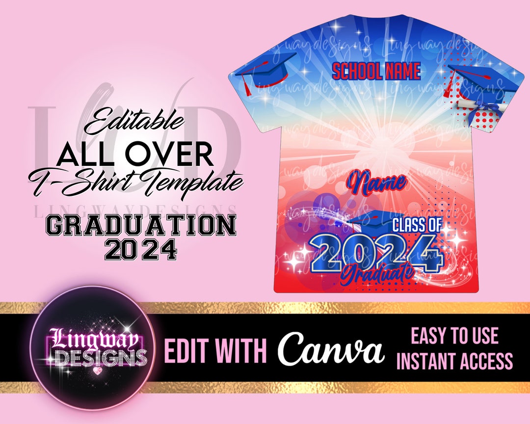 Blue Red Class of 2024 Graduation All Over 3D Editable Template ADD ...