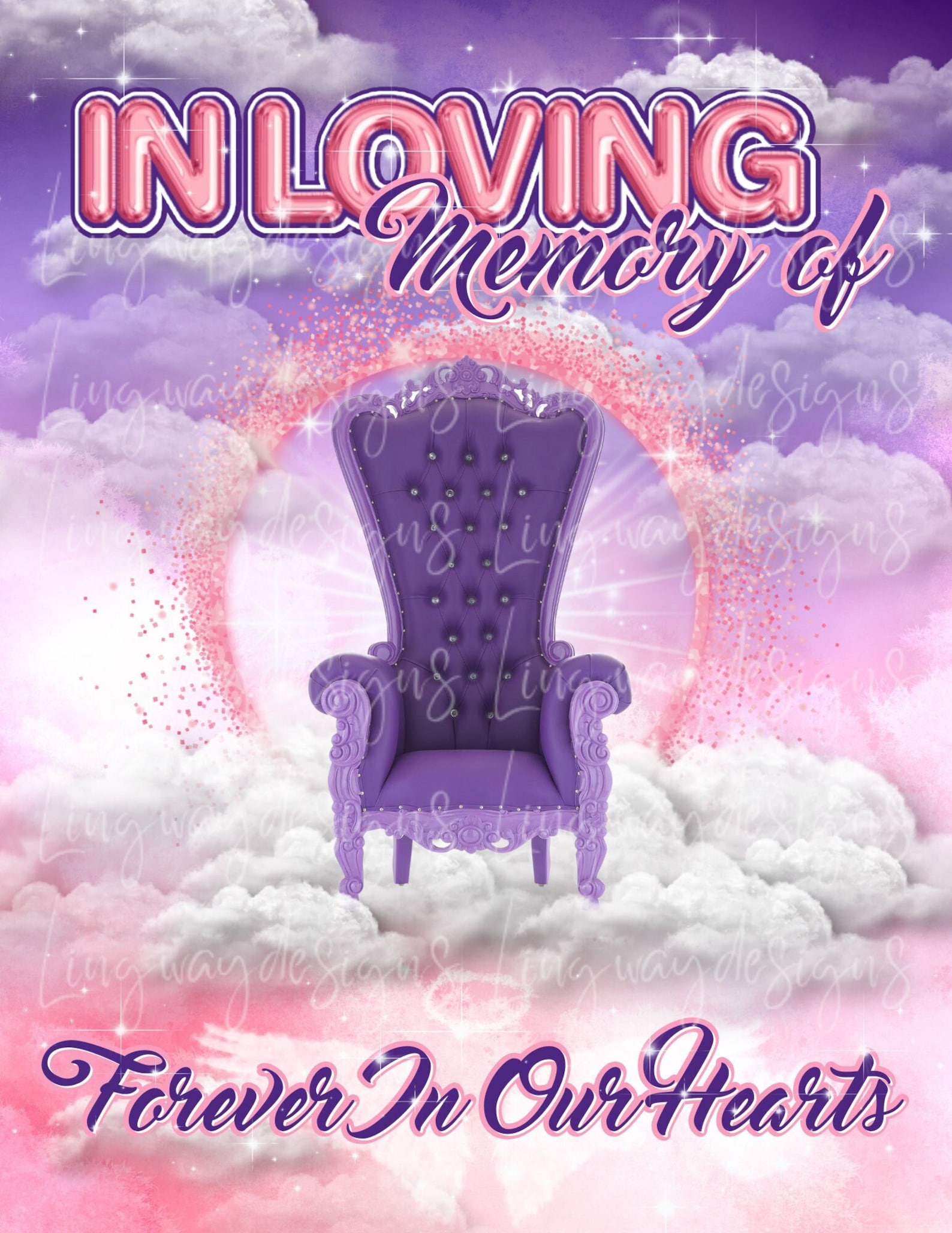Purple Pink in Loving Memory Forever in Our Hearts Angel Wings Memorial ...