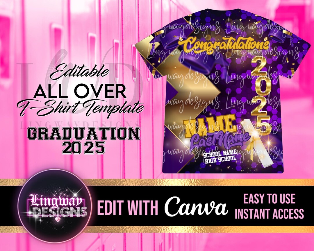 Purple Gold Congratulations Class of 2025 Graduation All Over 3D ...