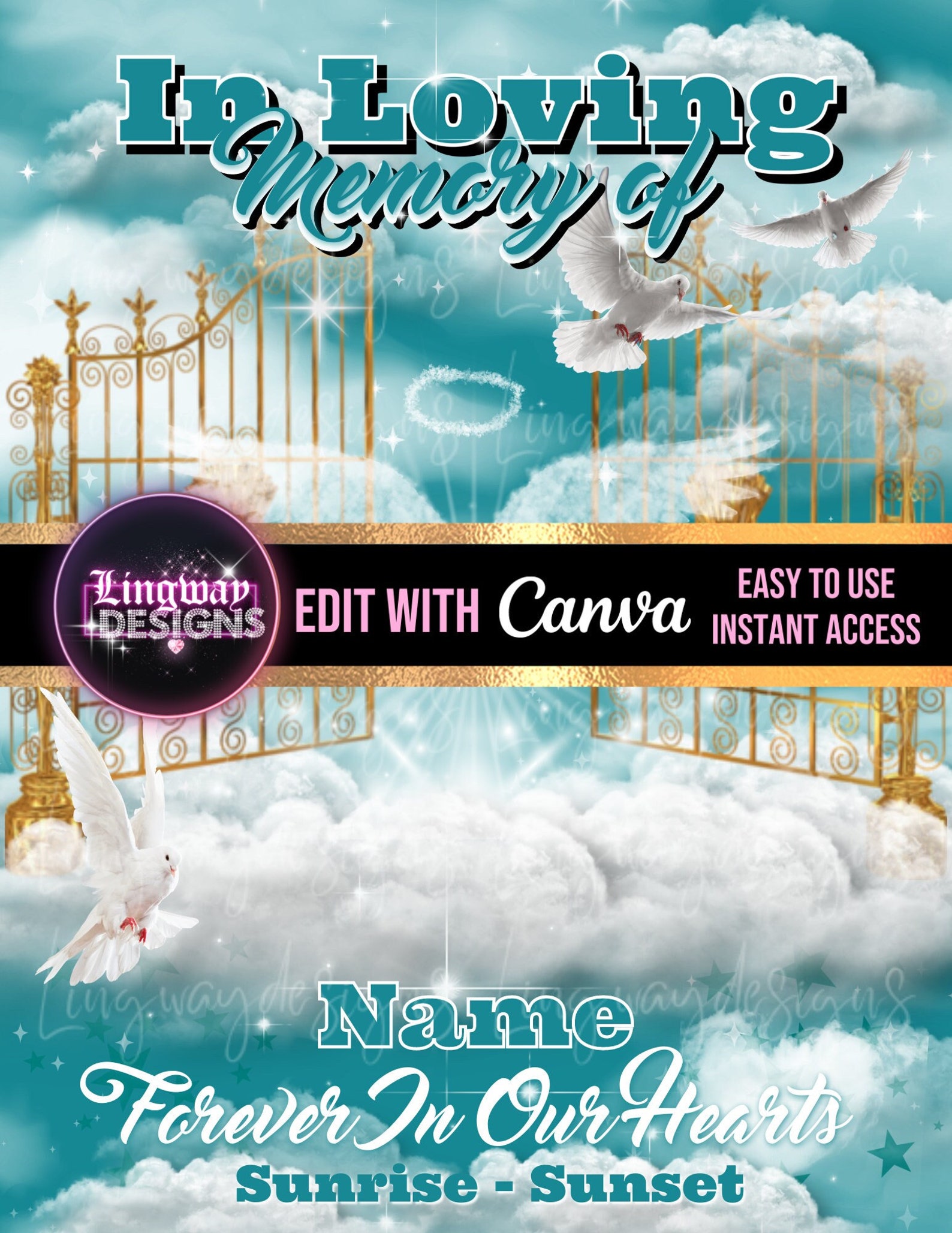 Teal in Loving Memory Heaven Gates Forever in Our Hearts Angel PNG Add ...