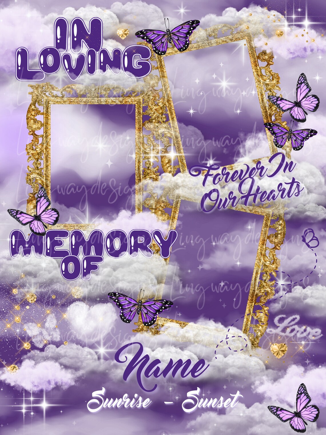 Purple Sky Gold Frames in Loving Memory Butterflies Forever in Our ...