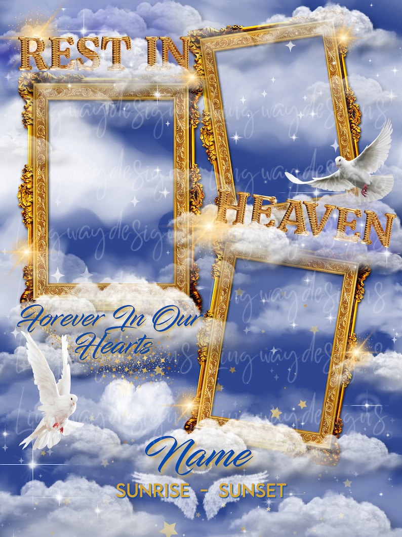 Blue Sky Gold Frames Rest in Heaven Doves Angel Wings Memorial - Etsy