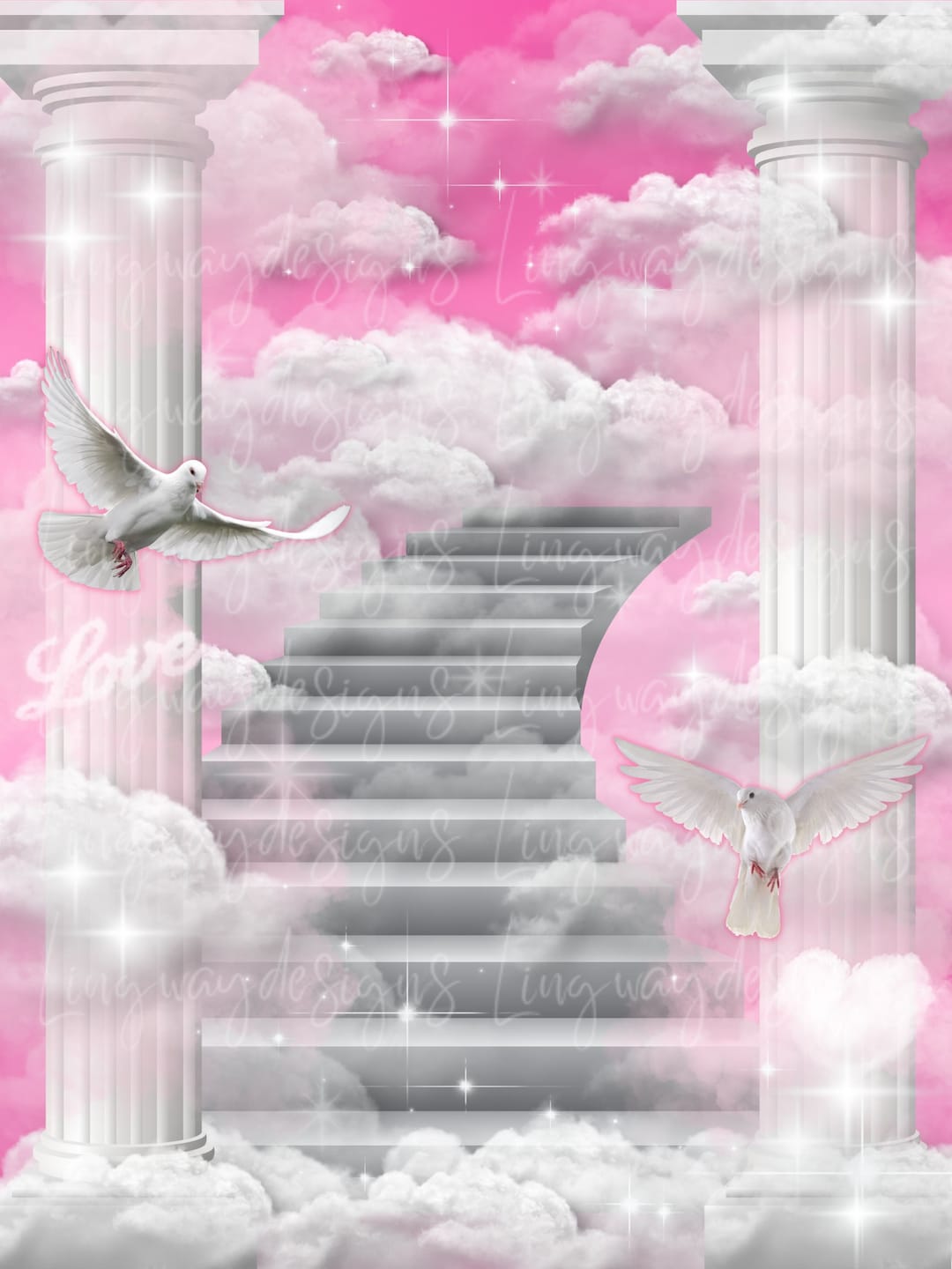 Pink Heaven Stairway Background in Loving Memory Angel Wings Memorial ...