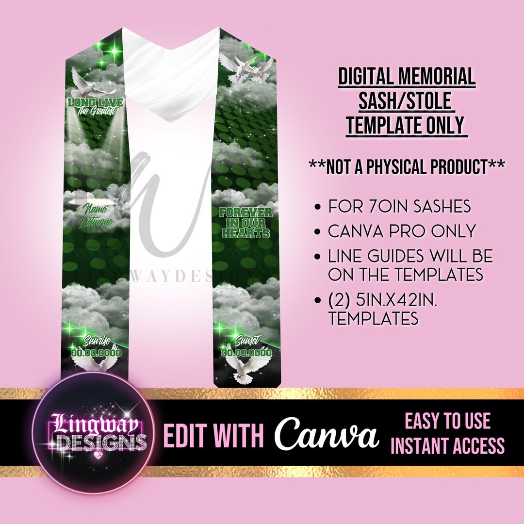 Green Black Long Live Memorial Sash Stole Template Keepsake Funeral ...