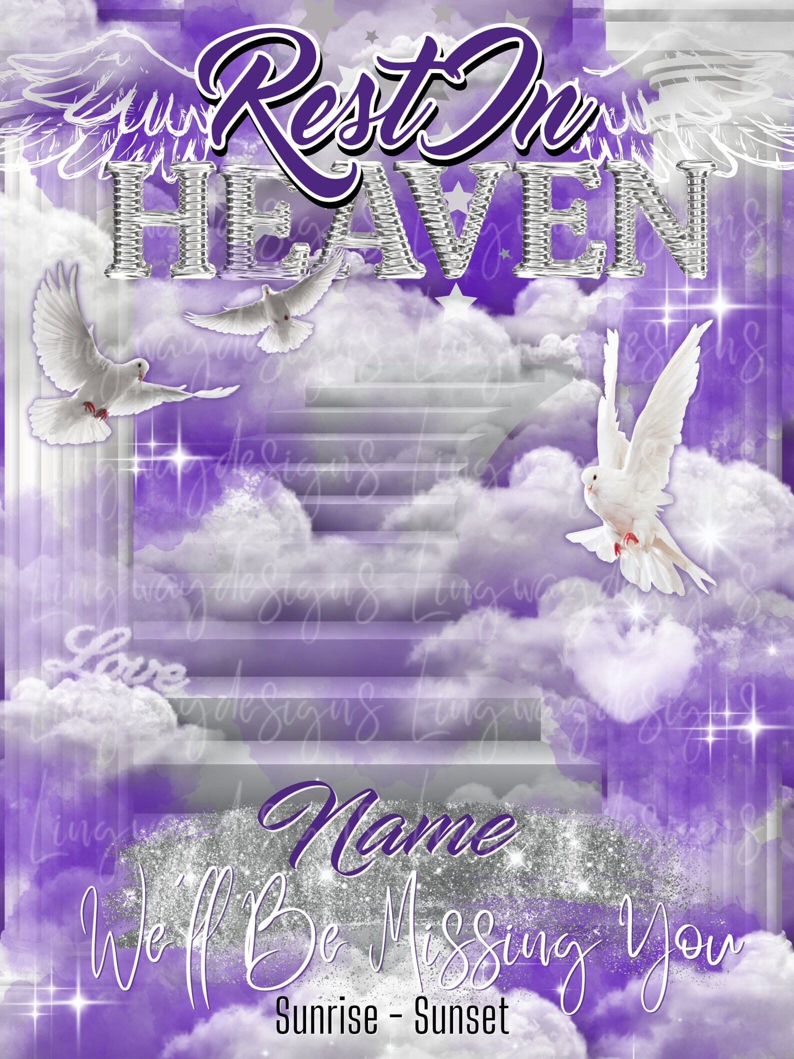Purple Silver Rest in Heaven Stairs Missing You Angel Memorial PNG Add ...