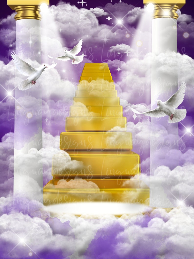 Purple Sky Gold 24k Stairs Heavens Gate Background Angel Doves - Etsy