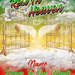 Green Yellow Red Heaven Sky Rest in Heaven Angel Wings Rasta Memorial ...