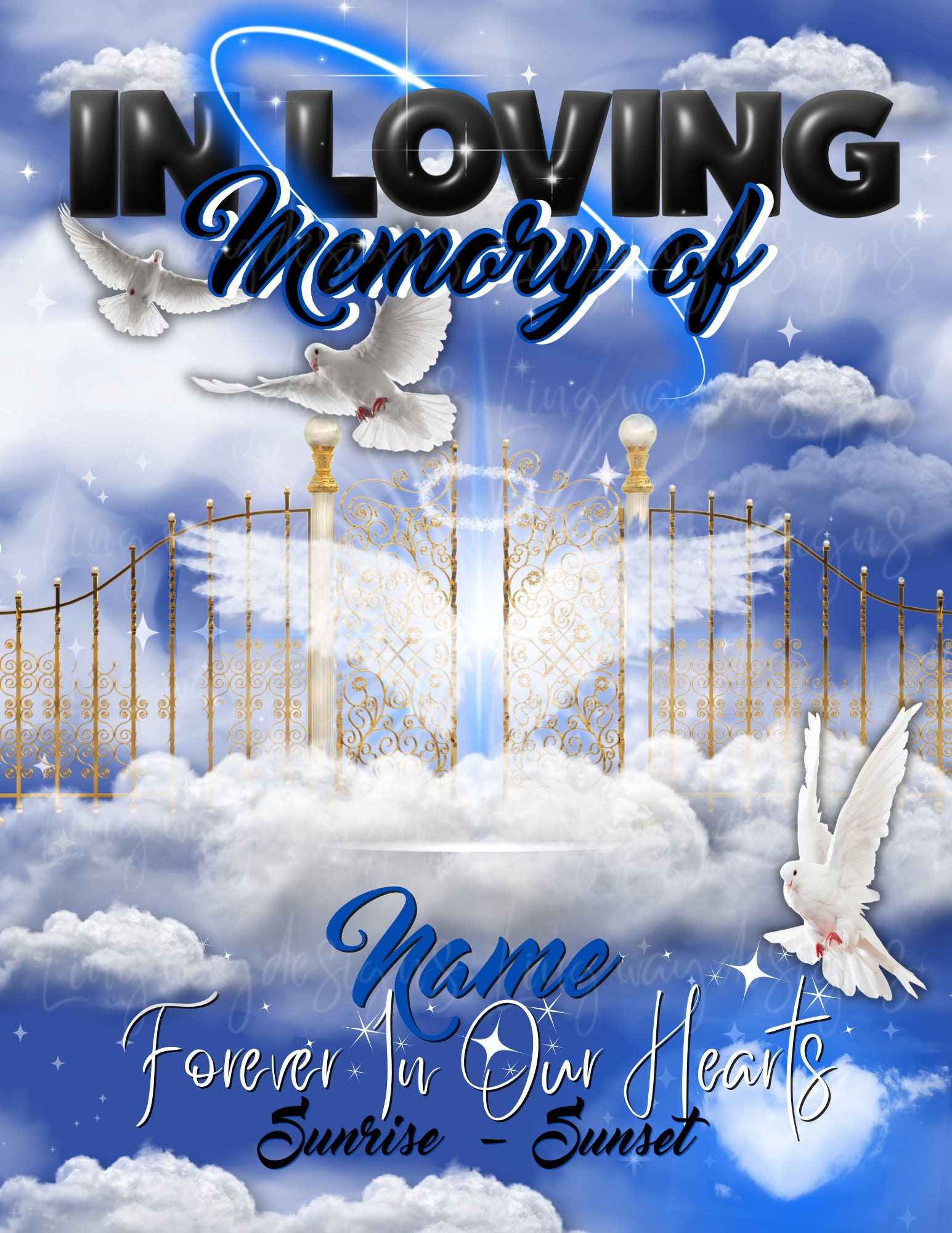 Blue Black Heaven Gates Sky Angel Wings Memorial PNG Add Photo - Etsy