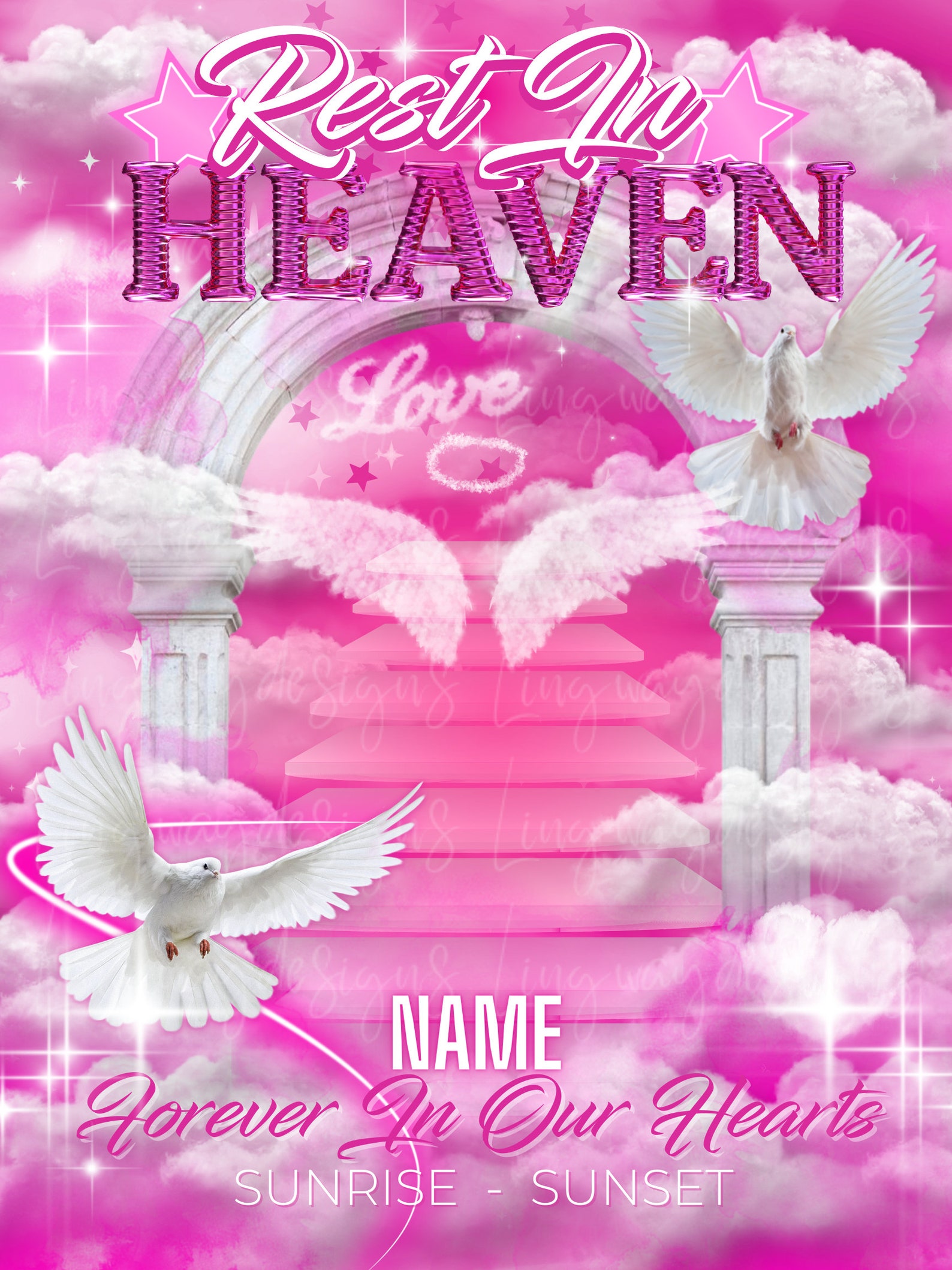 Fuchsia Rest in Heaven Stairs Angel Memorial PNG Add Photo Rest in ...