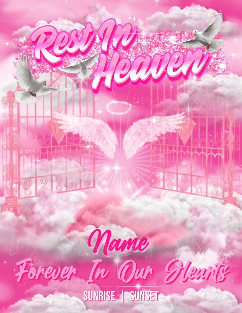 Pink Heavens Gate Rest in Heaven Angel Wings Memorial PNG Add Photo ...