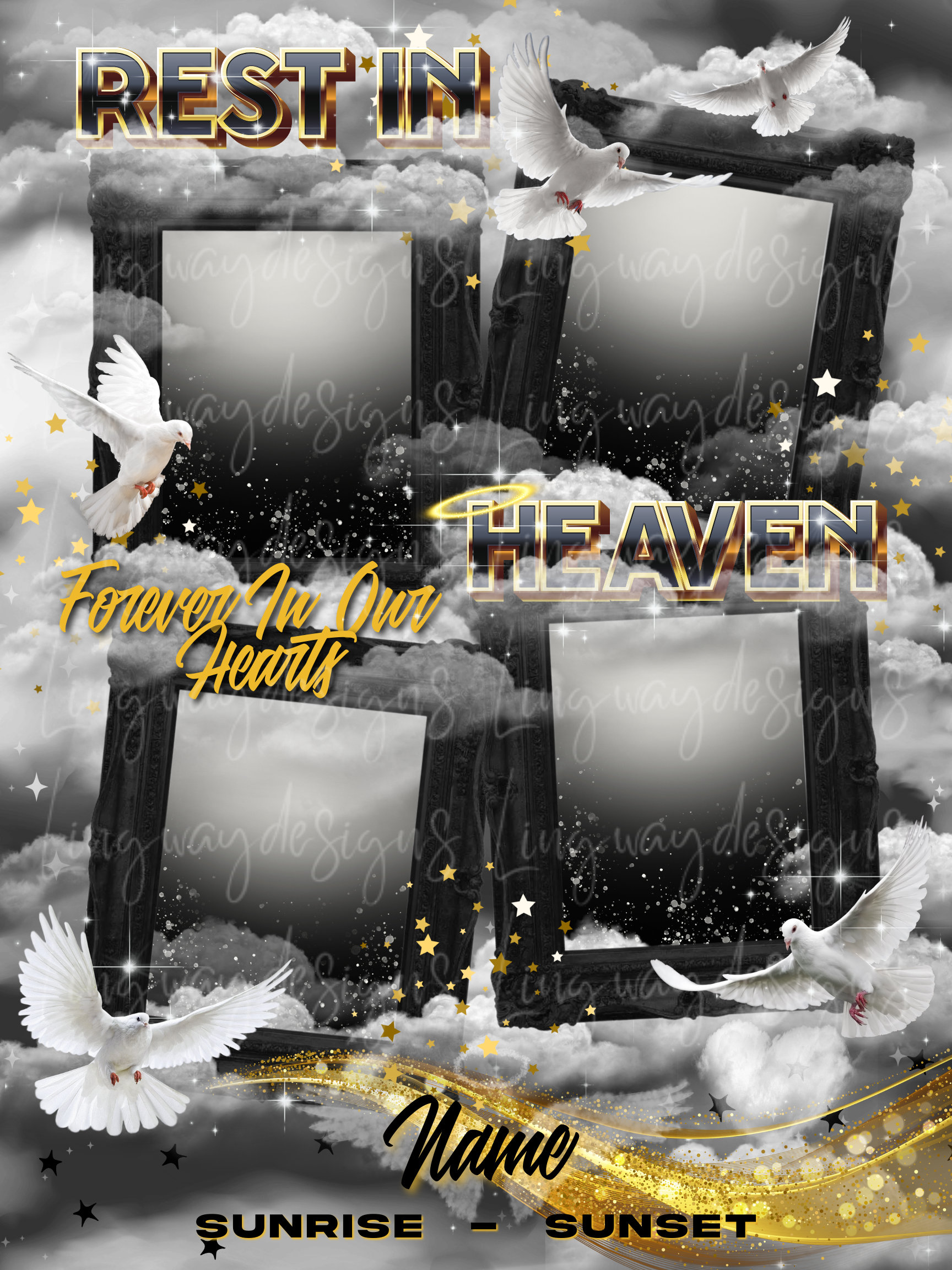 Black Sky Gold Heavens Frames Rest in Heaven Angel Wings PNG Add Photo ...