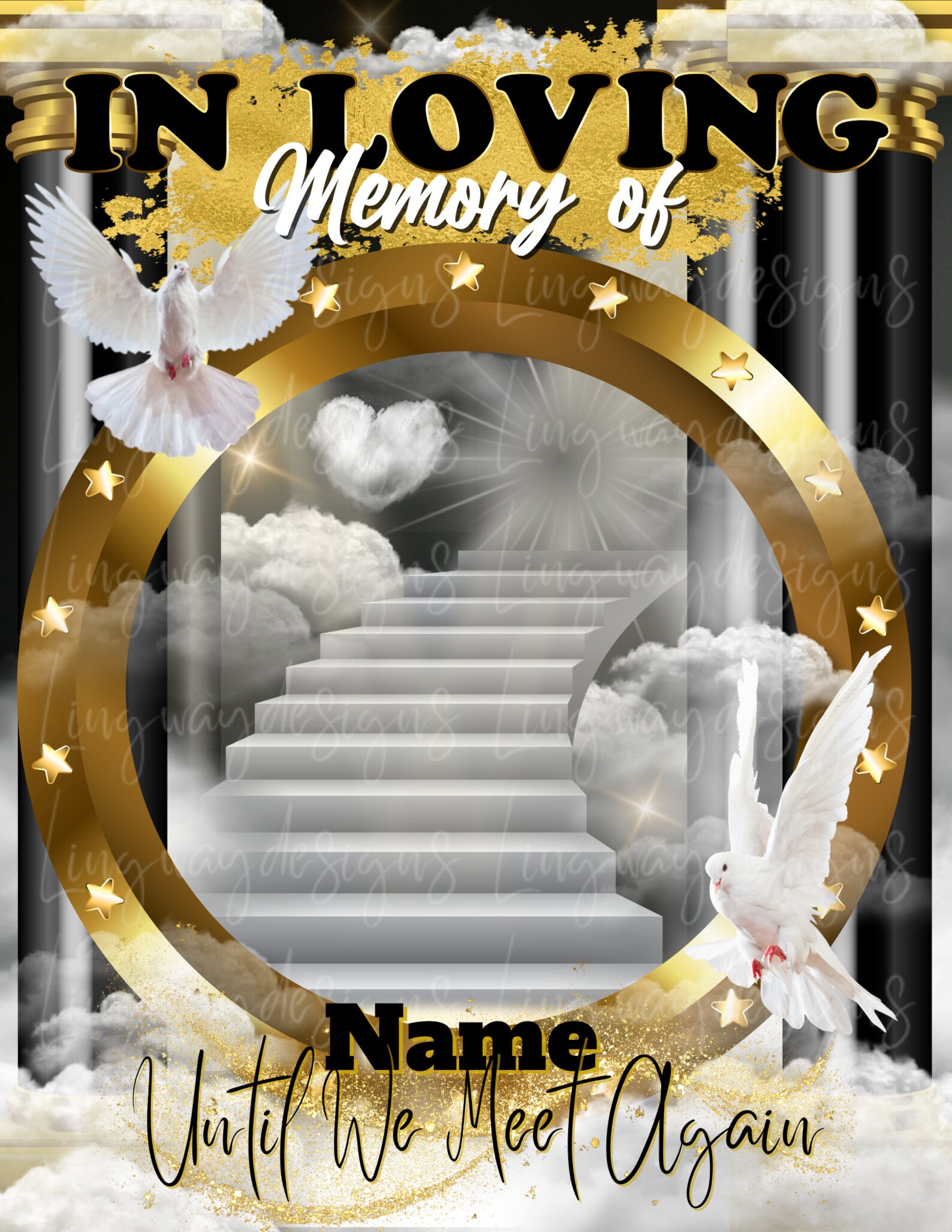Black Gold Heaven Forever Missing You in Loving Memory Angel Wings ...