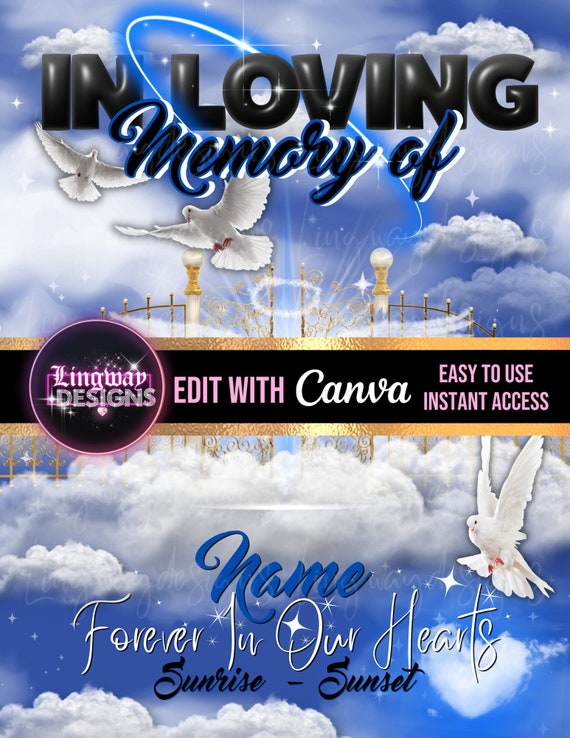 Blue Black Heaven Gates Sky Angel Wings Memorial PNG Add Photo - Etsy