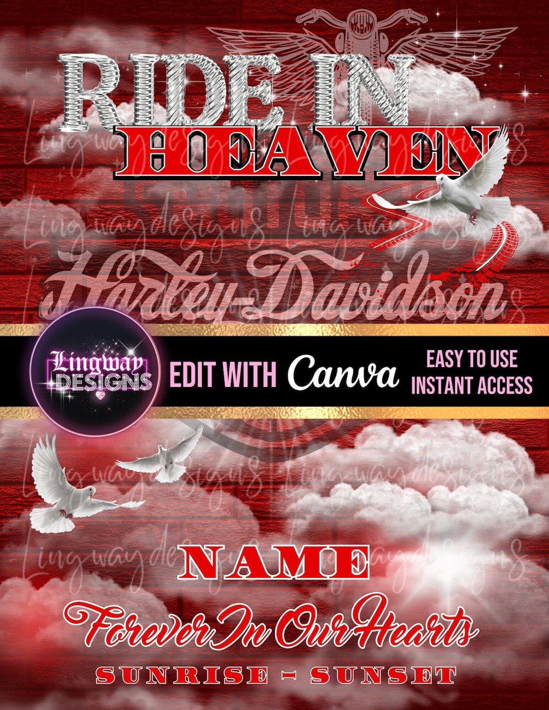 Red Sky Ride in Heaven in Loving Memory Doves Forever in Our Hearts PNG ...