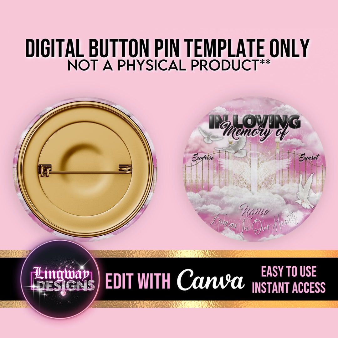 Pink in Loving Memory Heaven Gate Template Memorial Button Pin ...
