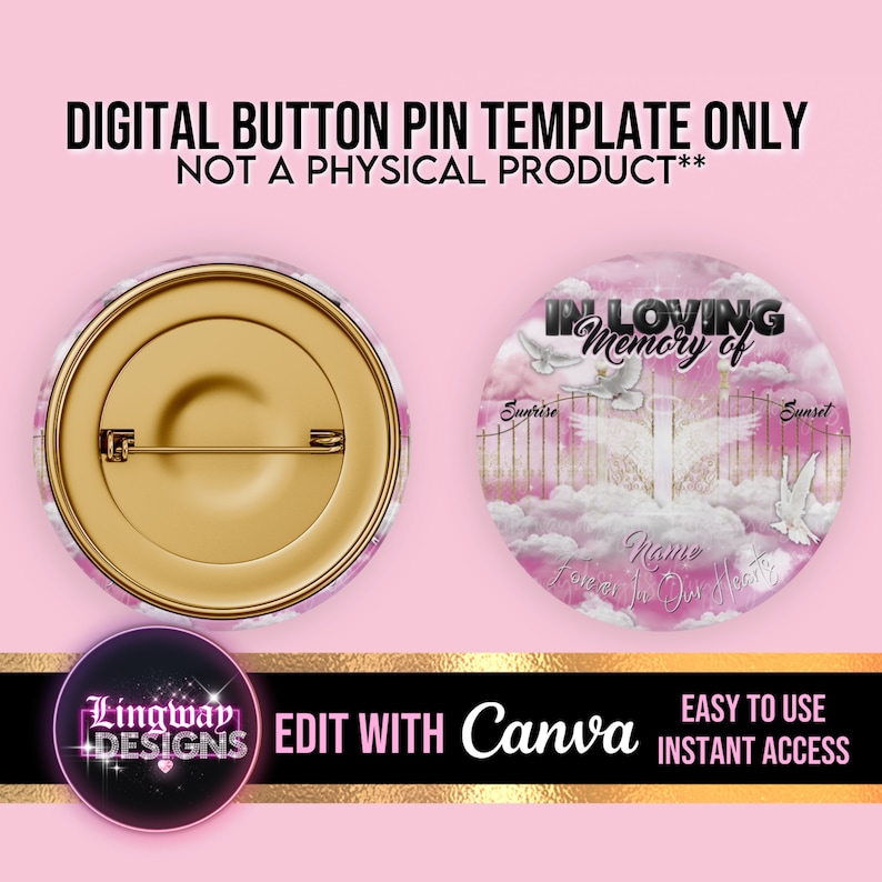 Pink in Loving Memory Heaven Gate Template Memorial Button Pin - Etsy