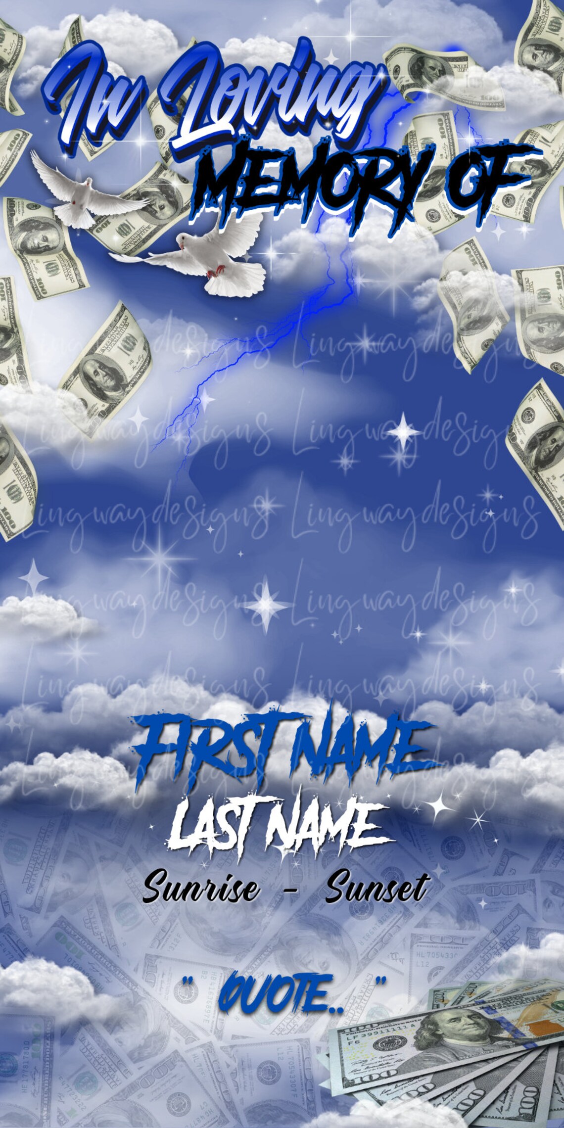 Blue Heaven in Loving Memory Grave Blanket Editable Template - Etsy