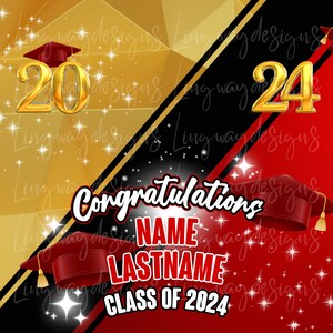 Red Gold Black Class of 2024 Graduation All Over 3D Editable Template ...