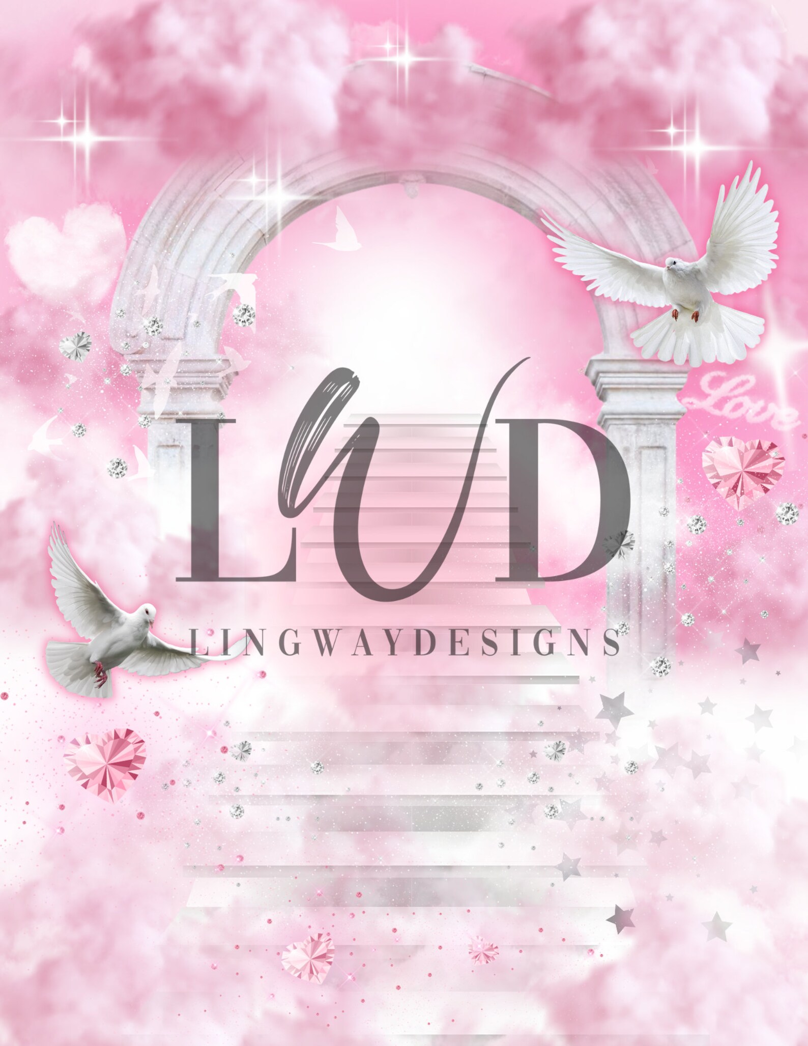 Pink Sky Clouds Heavens Stairway Memorial Background PNG Add Photo in ...