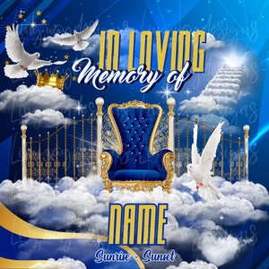 Blue Gold in Loving Memory Heaven Memorial All Over 3D Add Photo Rest ...