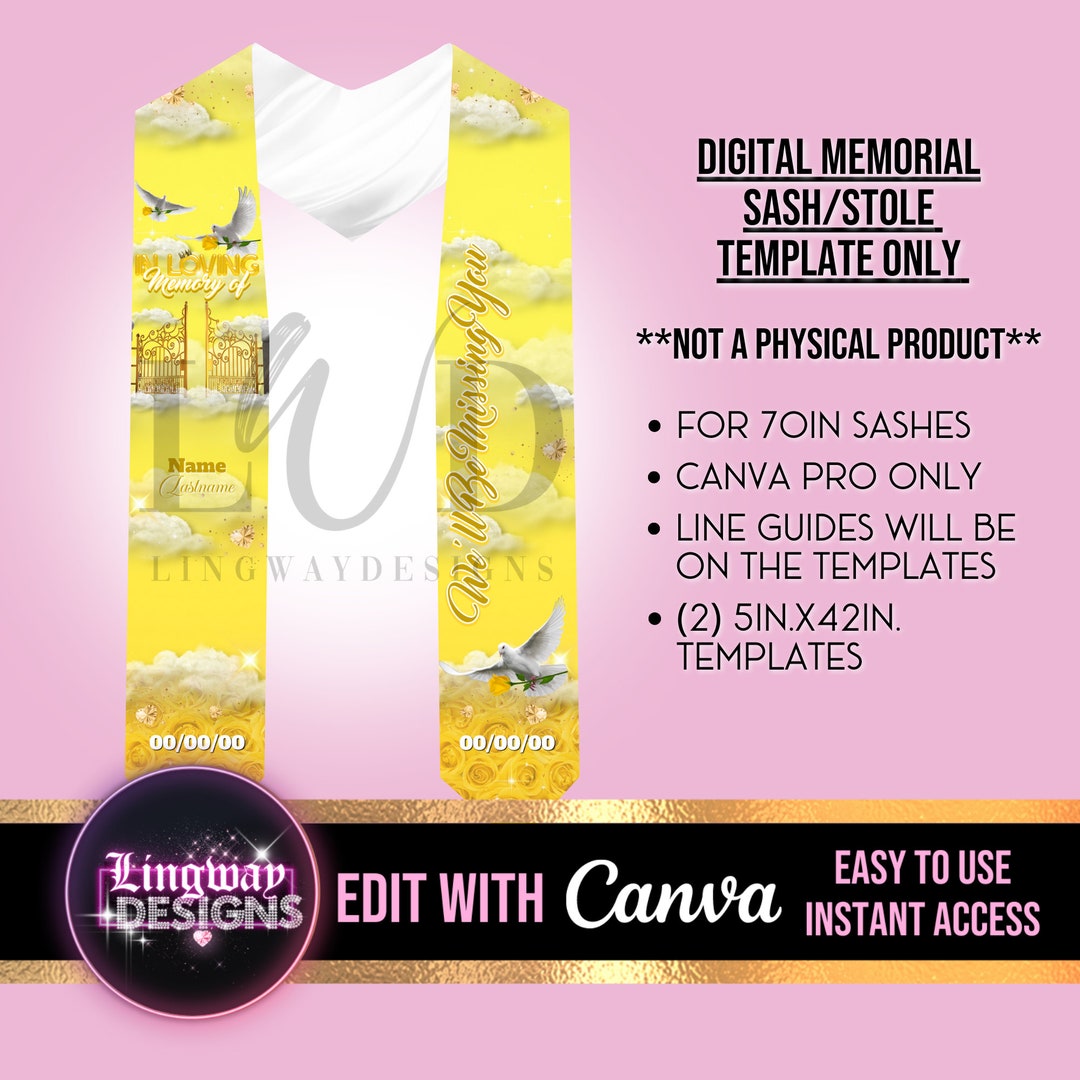 Yellow Gold in Loving Memory Roses Memorial Sash Stole Template ...
