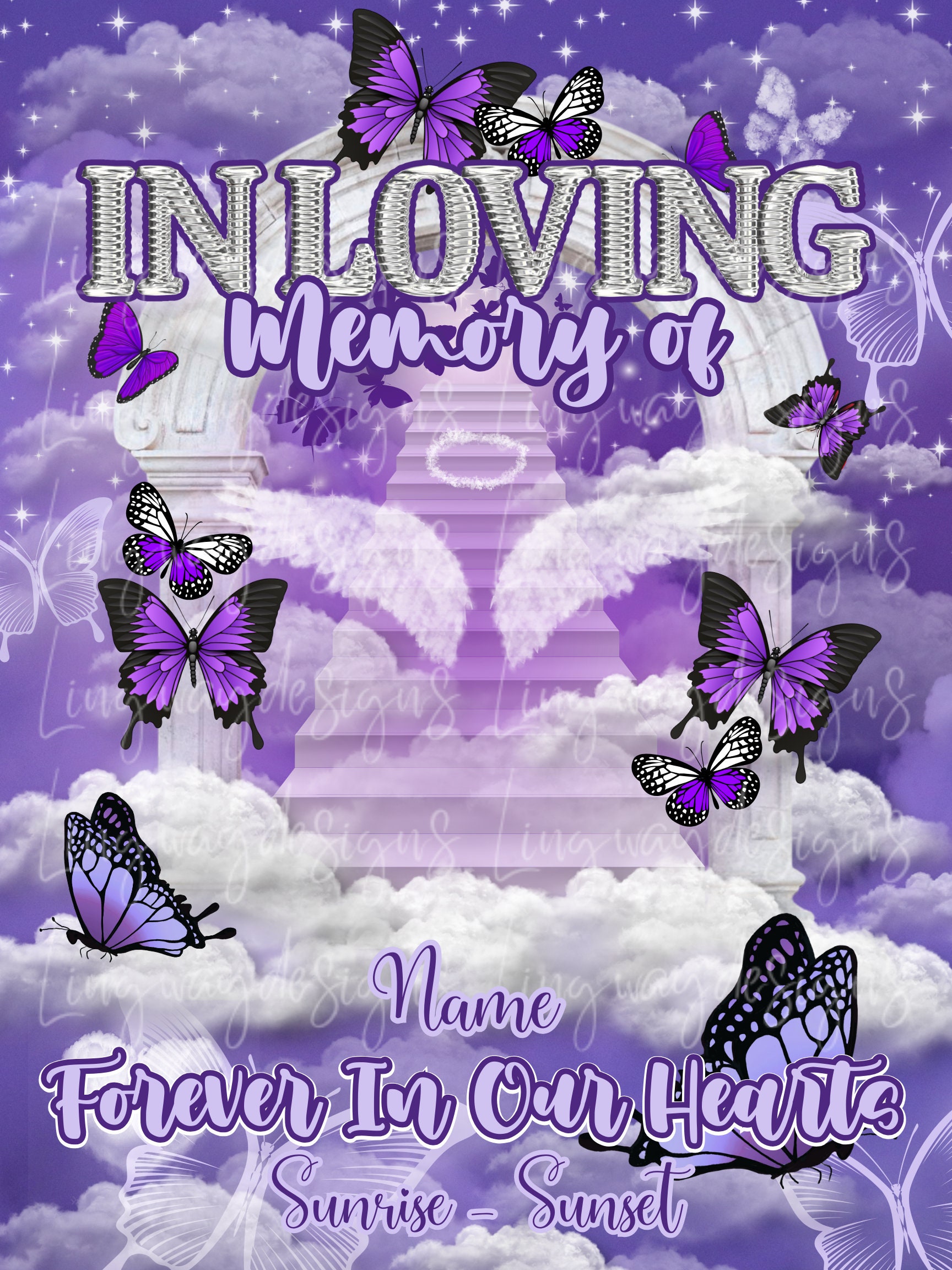 Purple in Loving Memory Butterflies Forever in Our Hearts Heaven ...